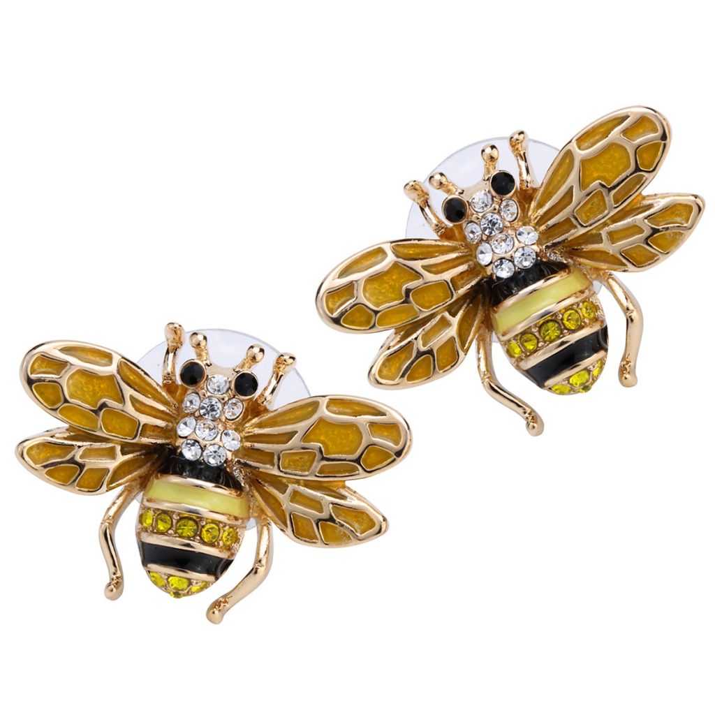 Austrian Crystal Enamel Bee Stud Earrings - BeeKeepShop