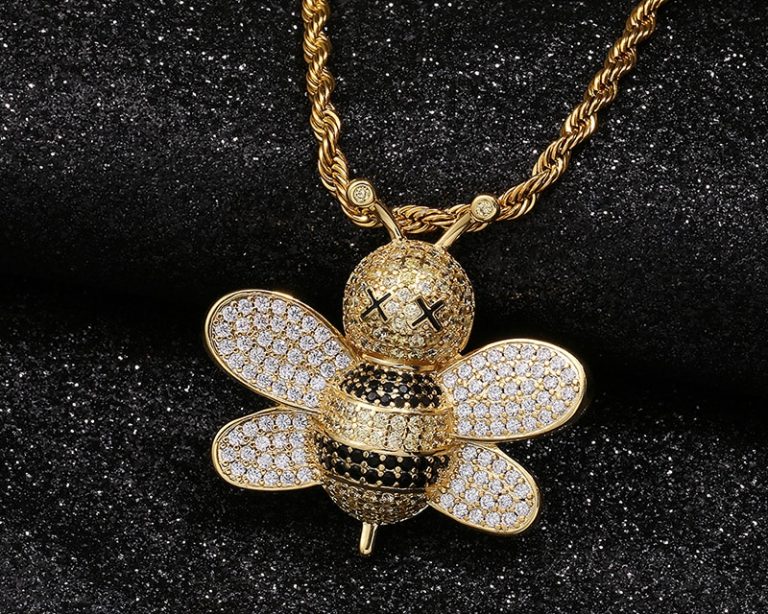 Crystal Hip Hop Bee Pendant Necklace - BeeKeepShop