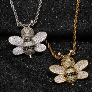 Crystal Hip Hop Bee Pendant Necklace - BeeKeepShop
